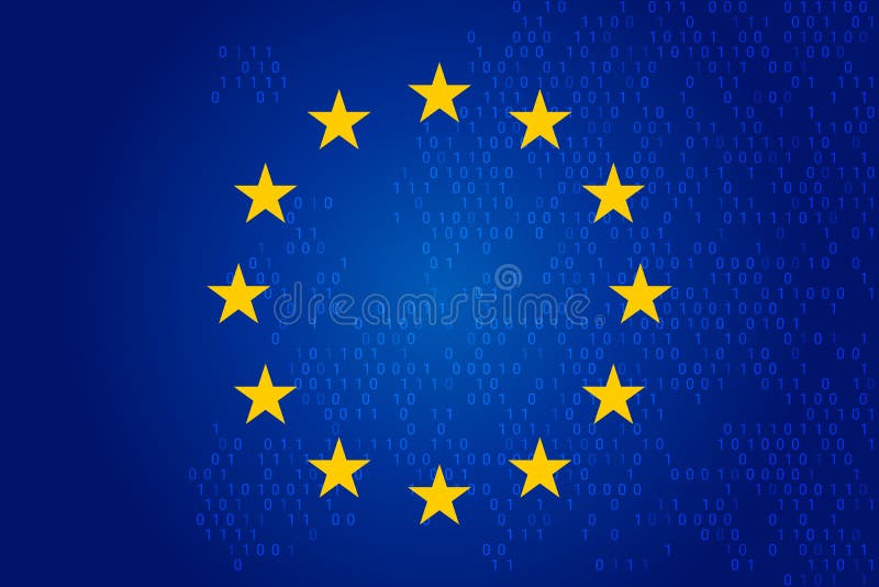 Eu Flag And Binary Future Technology Map, Blue Cyber Security Concept ...