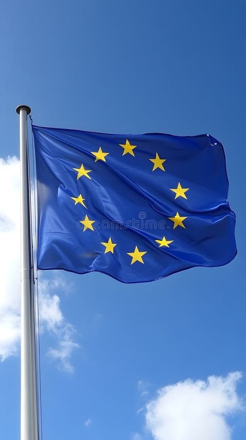 EU Flag Blowing in the Wind on a Flagpole Stock Illustration ...