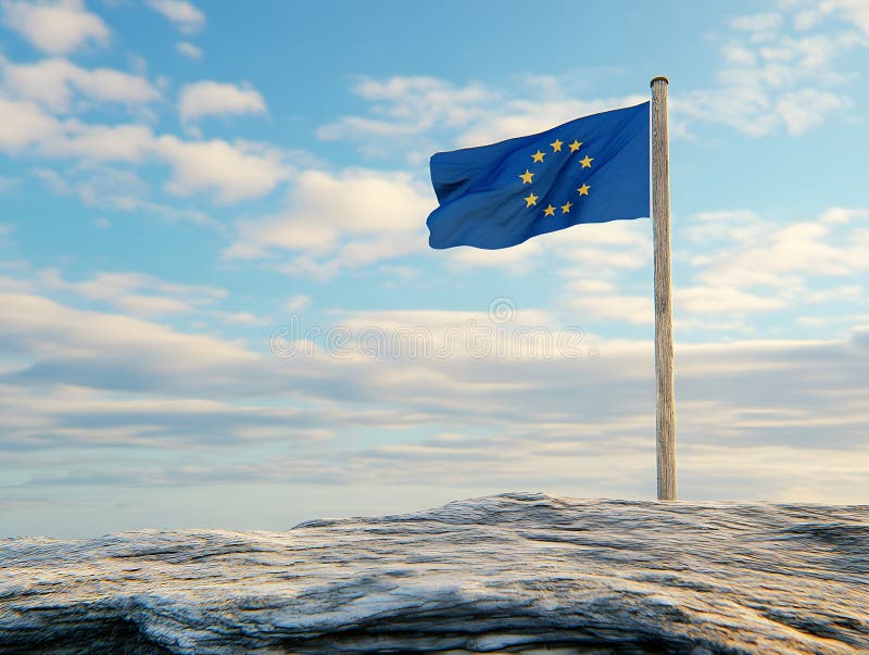 EU Flag Blowing in the Wind on a Flagpole Stock Illustration ...