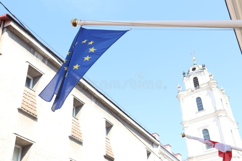 EU flag on building stock image. Image of euro, european - 253995831