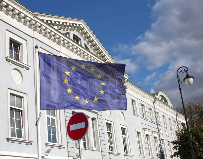 EU Flag and Do Not Enter Road Sign Stock Photo - Image of classical ...