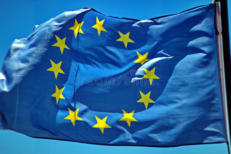 Eu Flag Floating in the Wind Stock Photo - Image of cohesion, close ...