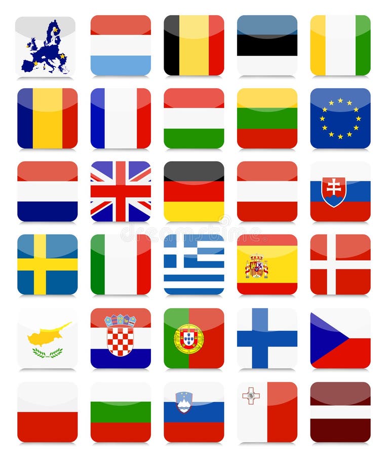 EU Flags Flat Square Icon Set Stock Vector - Illustration of luxembourg ...