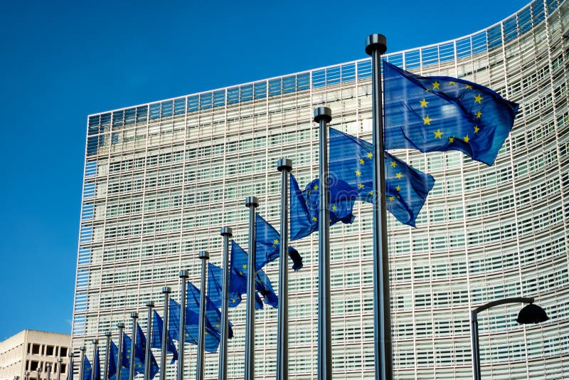 EU Flags in Front of European Commission Editorial Stock Image - Image ...