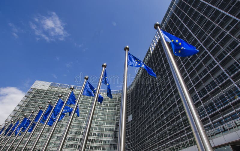 European Commission with EU Flags Stock Image - Image of commission ...