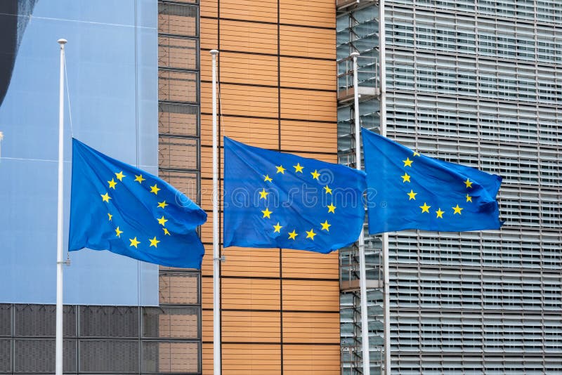 EU Flags in Front of European Commission in Brussels Editorial Stock ...