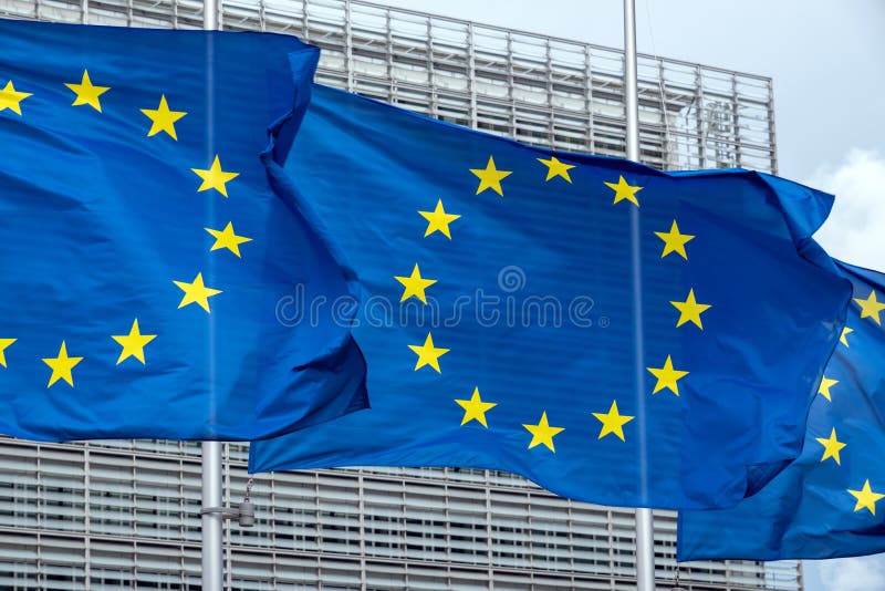 EU Flags in Front of European Commission in Brussels Stock Photo ...