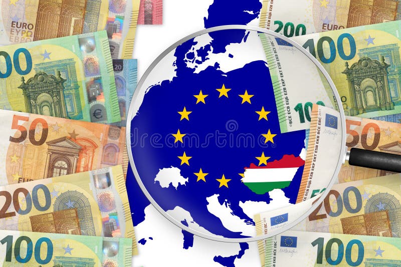 Euro Notes and EU Flag Map with Hungary Flag Stock Image - Image of ...
