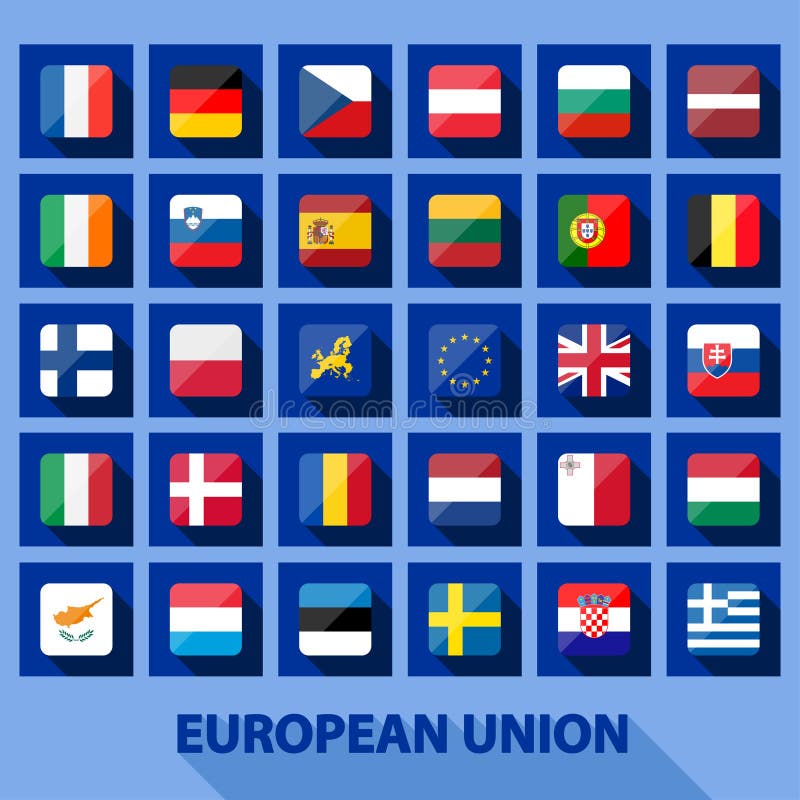 28 Icons of European Union with Map Stock Vector - Illustration of ...