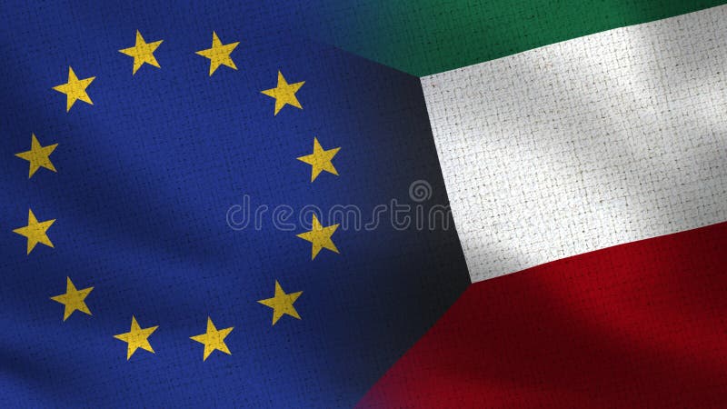 EU and Kuwait Realistic Half Flags Together Stock Illustration ...