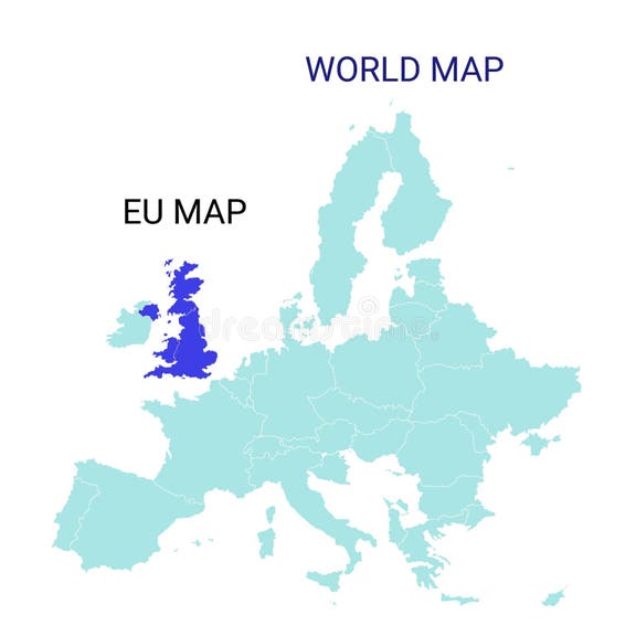 EU Map and World Map Together, EU Map Marked in World Map with Blue ...