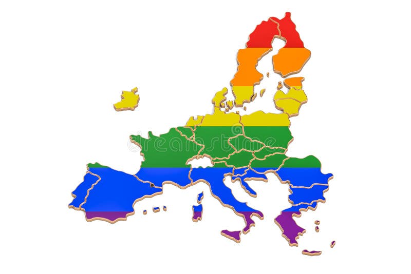 EU map with LGBT flag, 3D stock illustration. Illustration of celebrate ...