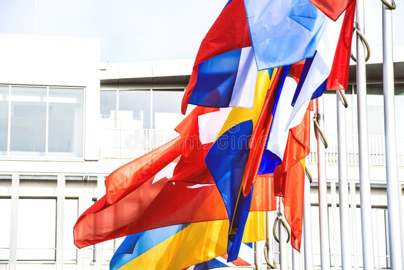 Flags Waving Calmly Celebrating Peace and Stability of the Europe Stock ...