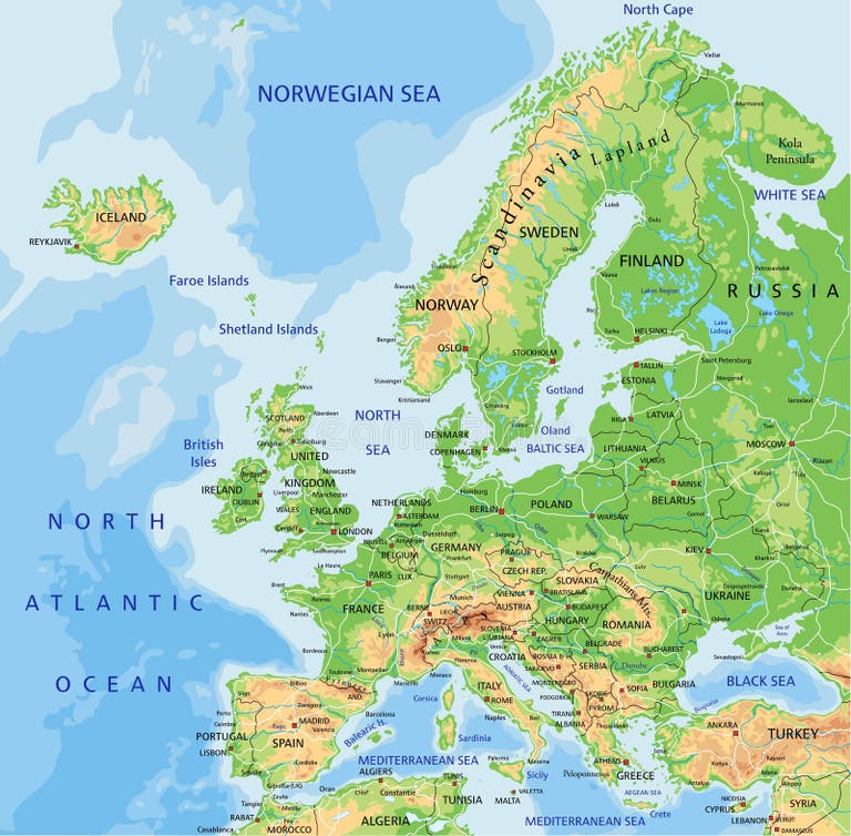 High Detailed Europe Physical Map Stock Illustrations – 336 High ...