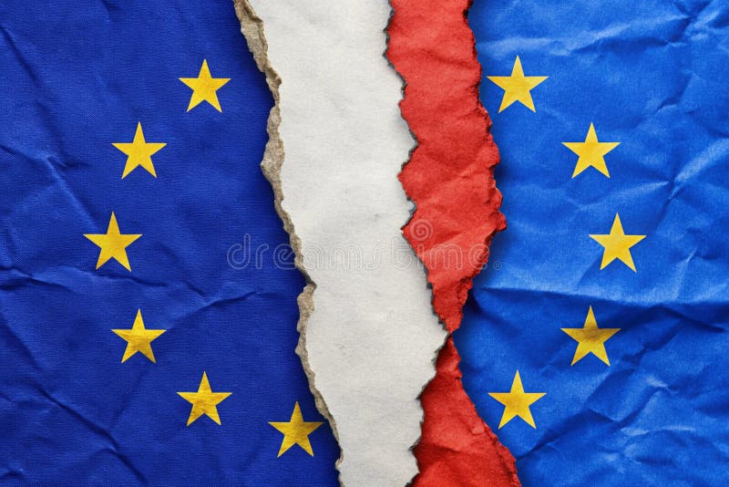 EU and Russian Torn Paper Flags: Break of Diplomatic Relations Stock ...