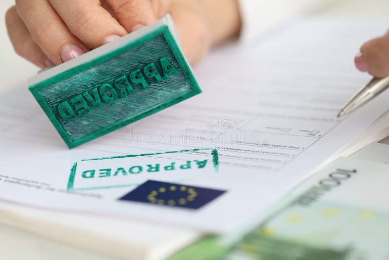 EU Schengen Visa Application and Stamp Approved Document Stock Photo ...