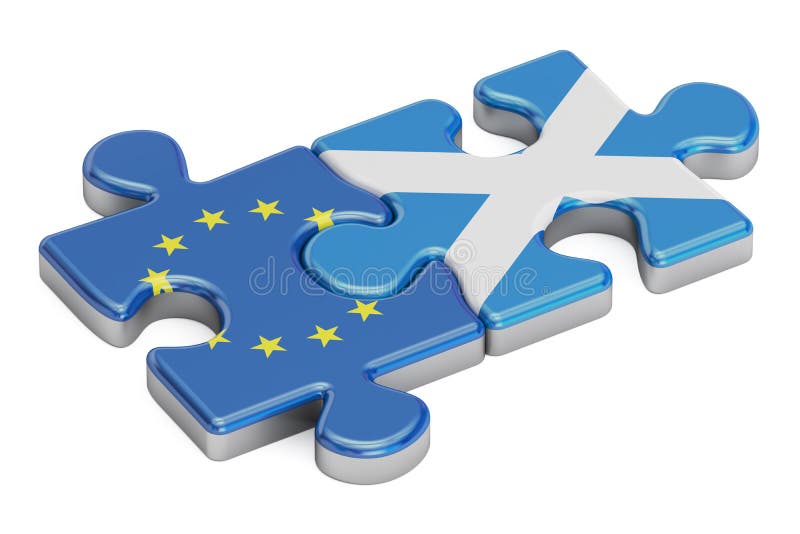 EU and Scotland Puzzles from Flags, 3D Rendering Stock Illustration ...
