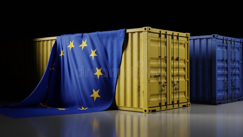 Eu Union Flag and Container Box, 3d Rendering Stock Illustration ...