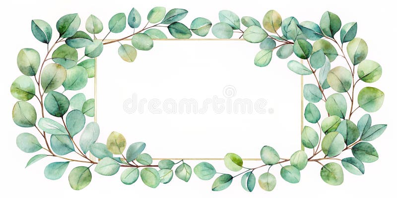 Eucalyptus Frame Rectangular Watercolor AI-Created Content Stock ...
