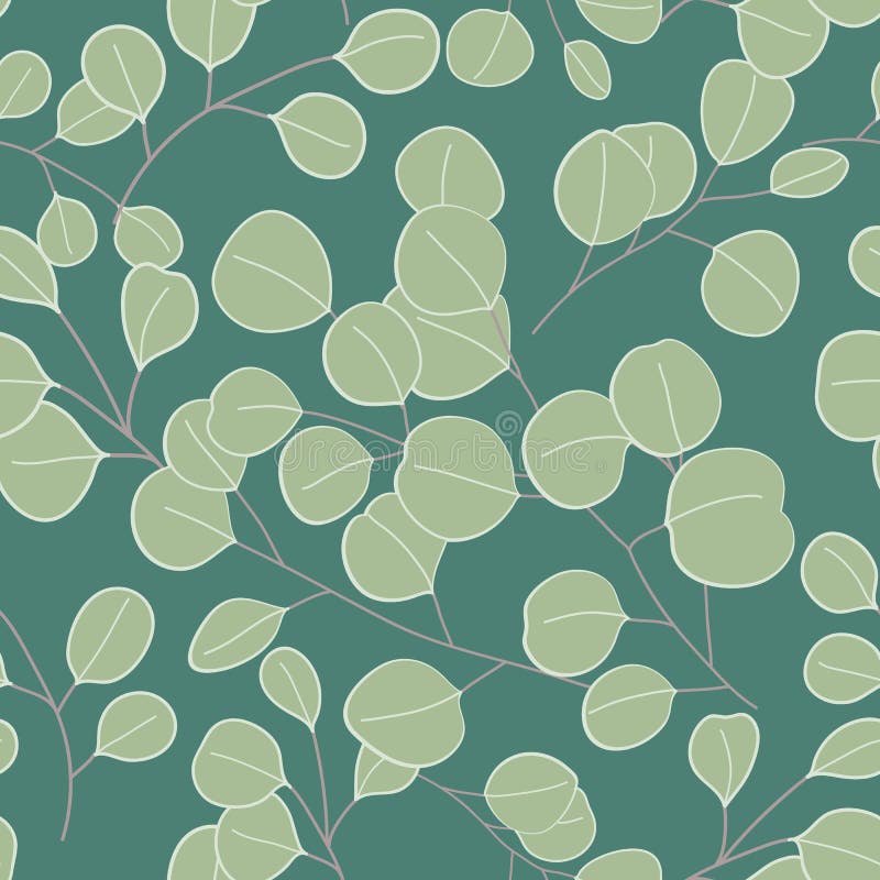 Eucalyptus Leaves Seamless Pattern on Green Background Stock Vector ...