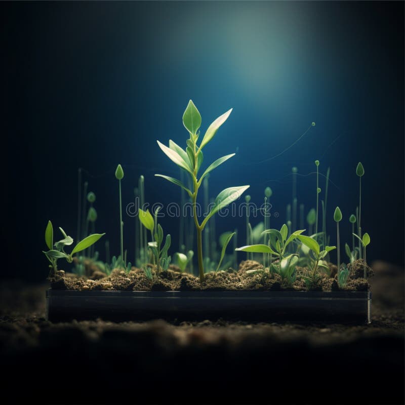 Eucalyptus Seedling in Soil Box on Dark Green and Blue Gradient ...