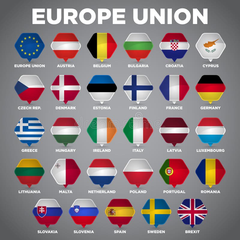 Europe Union Pin Point Nation Flags Stock Vector - Illustration of flag ...