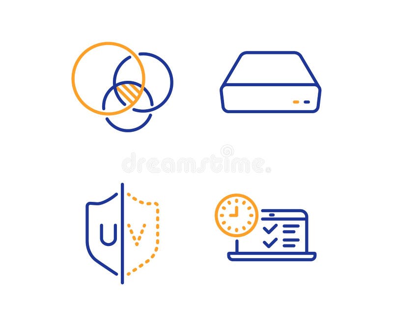 Euler Diagram, Mini Pc and Uv Protection Icons Set. Online Test Sign ...
