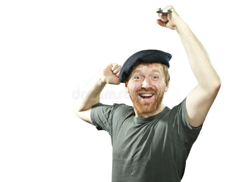 Euphoric Plumber in Hat with Red Beard Stock Image - Image of winner ...