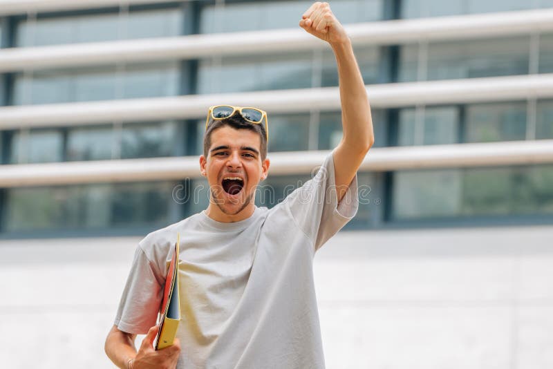 Euphoric Student Celebrating Stock Photo - Image of reaction, career ...