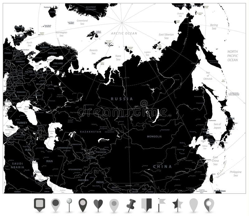 Eurasia Map. Flat Simple Black Design Stock Illustration - Illustration ...
