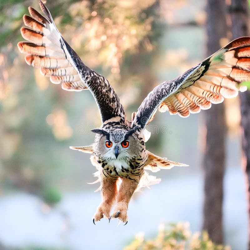 Eurasian Eagle-owl - Bubo Bub. Eurasian Eagle-owl in Flight Stock ...