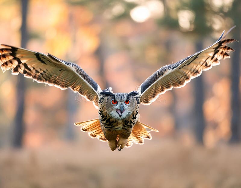 Eurasian Eagle-owl - Bubo Bub. Eurasian Eagle-owl in Flight Stock ...