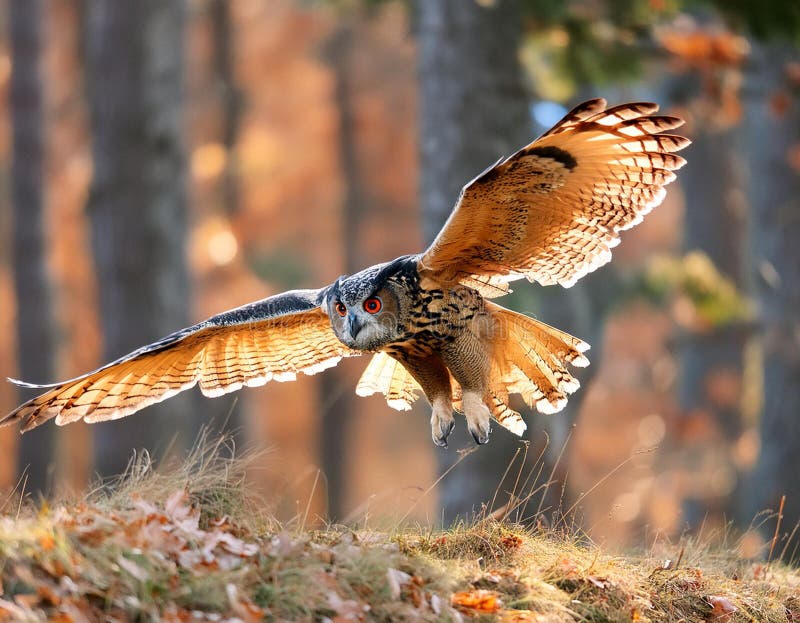 Eurasian Eagle-owl - Bubo Bub. Eurasian Eagle-owl in Flight Stock ...