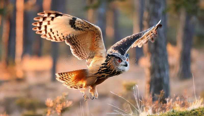 Eurasian Eagle-owl - Bubo Bub. Eurasian Eagle-owl in Flight Stock ...