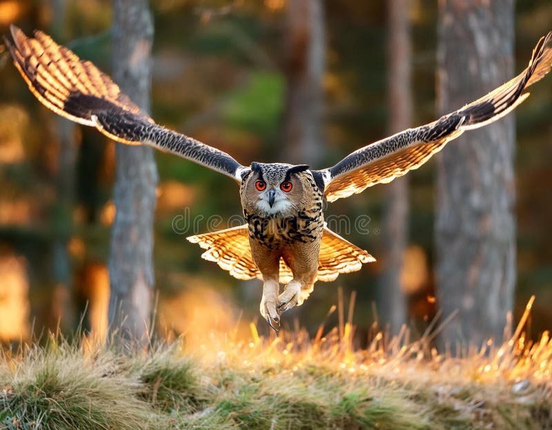 Eurasian Eagle-owl - Bubo Bub. Eurasian Eagle-owl in Flight Stock ...