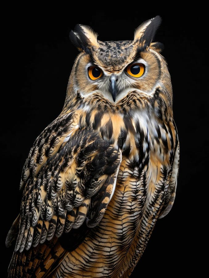 Eurasian Eagle Owl Isolated on Black Background Stock Illustration ...