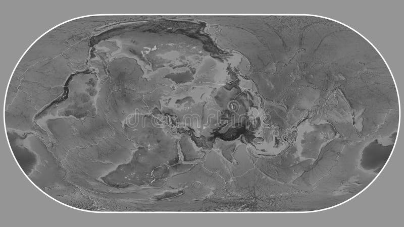 Eurasian Plate - Global Map. Eckert III. Grayscale Stock Illustration ...