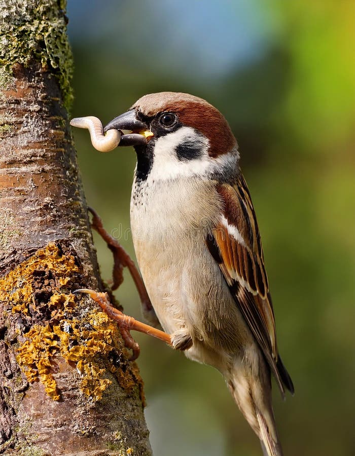 Eurasian Tree Sparrow on the Tree Stock Illustration - Illustration of ...