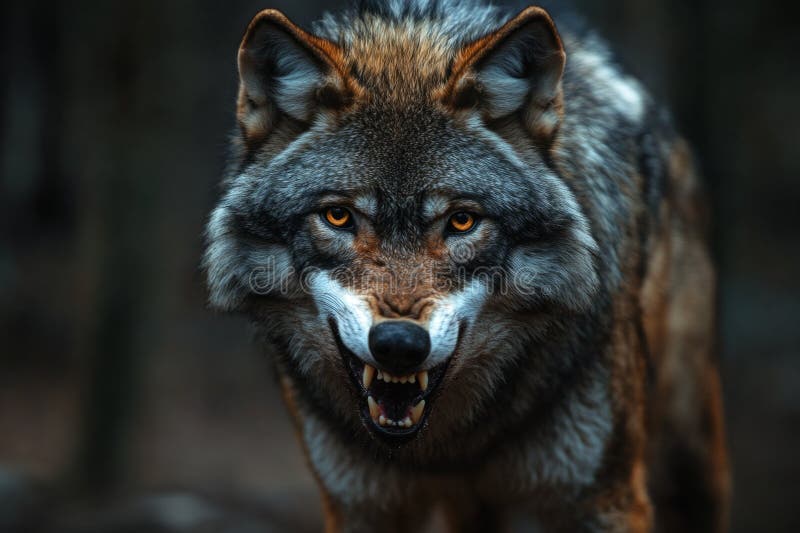 Eurasian Wolf Showing Teeth and Growling in Forest Stock Photo - Image ...
