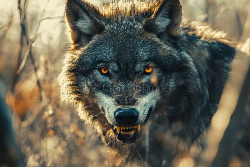 Eurasian Wolf Showing Teeth and Growling in Wilderness Closeup Stock ...