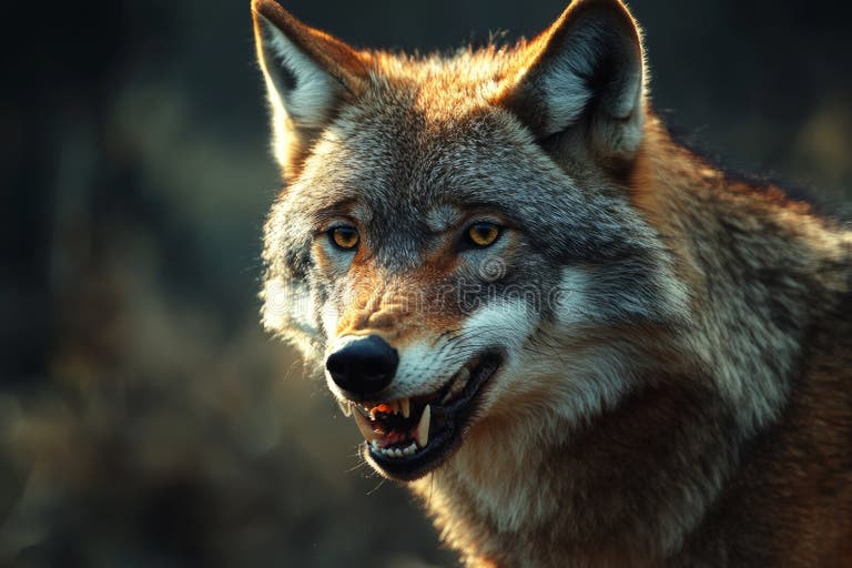 Eurasian Wolf Showing Teeth and Snarling in the Forest Stock Photo ...