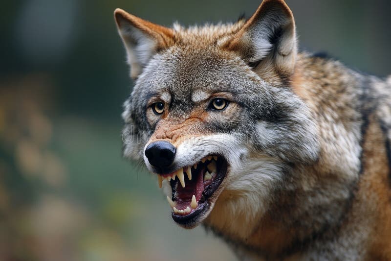 Eurasian Wolf Showing Teeth and Snarling in Wilderness Closeup Stock ...