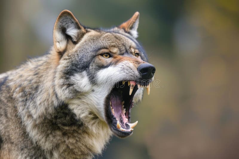 Eurasian Wolf Snarling Showing Teeth Stock Photo - Image of brown ...