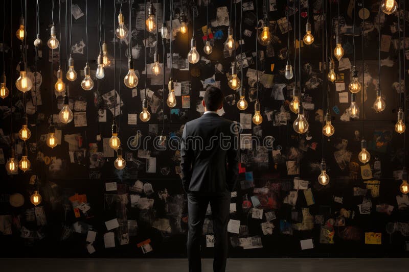 Eureka. Man Has a Brilliant Idea - Light Bulb Shining Above Him, Ample ...