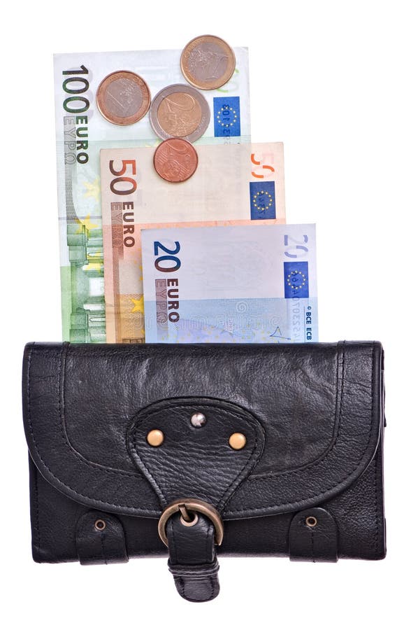 A Lot of Euro Currency Lies in a Leather Wallet Stock Photo - Image of ...
