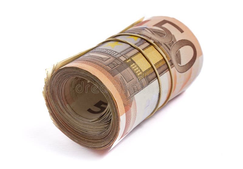 50 Euro Bank Notes Rolled and Wrapped Together. Stock Image - Image of ...