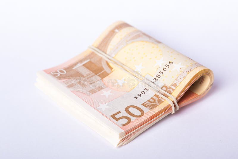 50 Euro Bank Notes Stack Wrapped and Rolled Stock Image - Image of ...