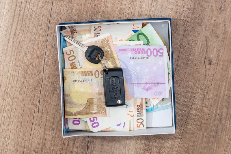 Euro Banknote with Car Key in Box Stock Photo - Image of background ...
