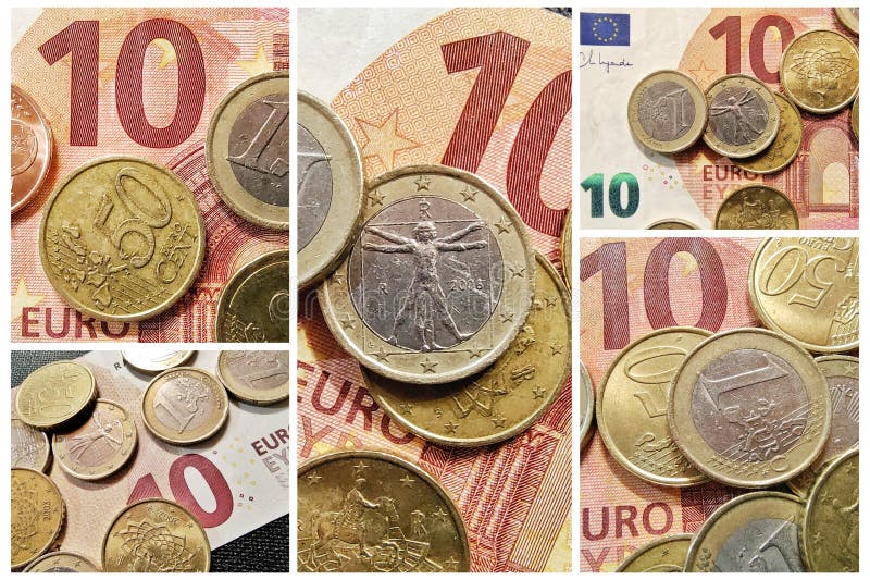 10 Euro Banknote and Coins Collage Stock Illustration - Illustration of ...