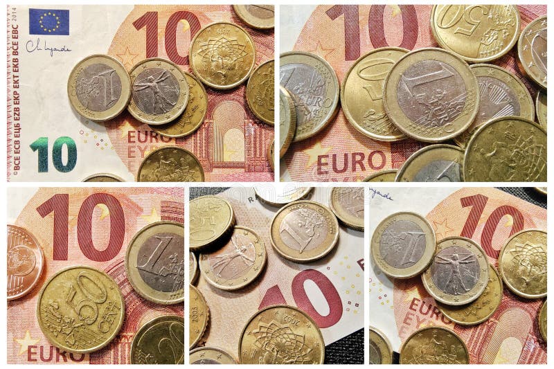 10 Euro Banknote and Coins Collage Stock Illustration - Illustration of ...
